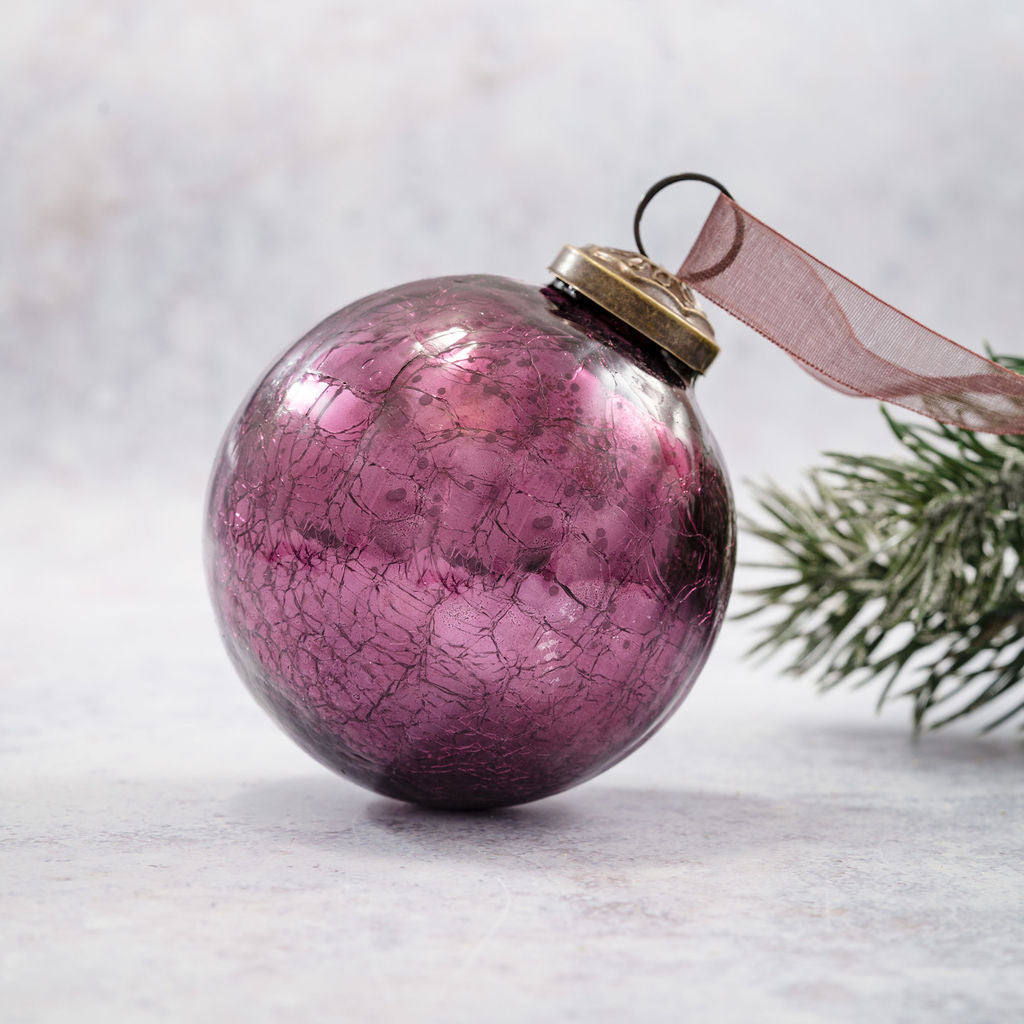 3 Mulberry Crackle Glass Christmas Bauble Bollywood Christmas 3-mulberry-crackle-glass-christmas-bauble-bollywood-christmas