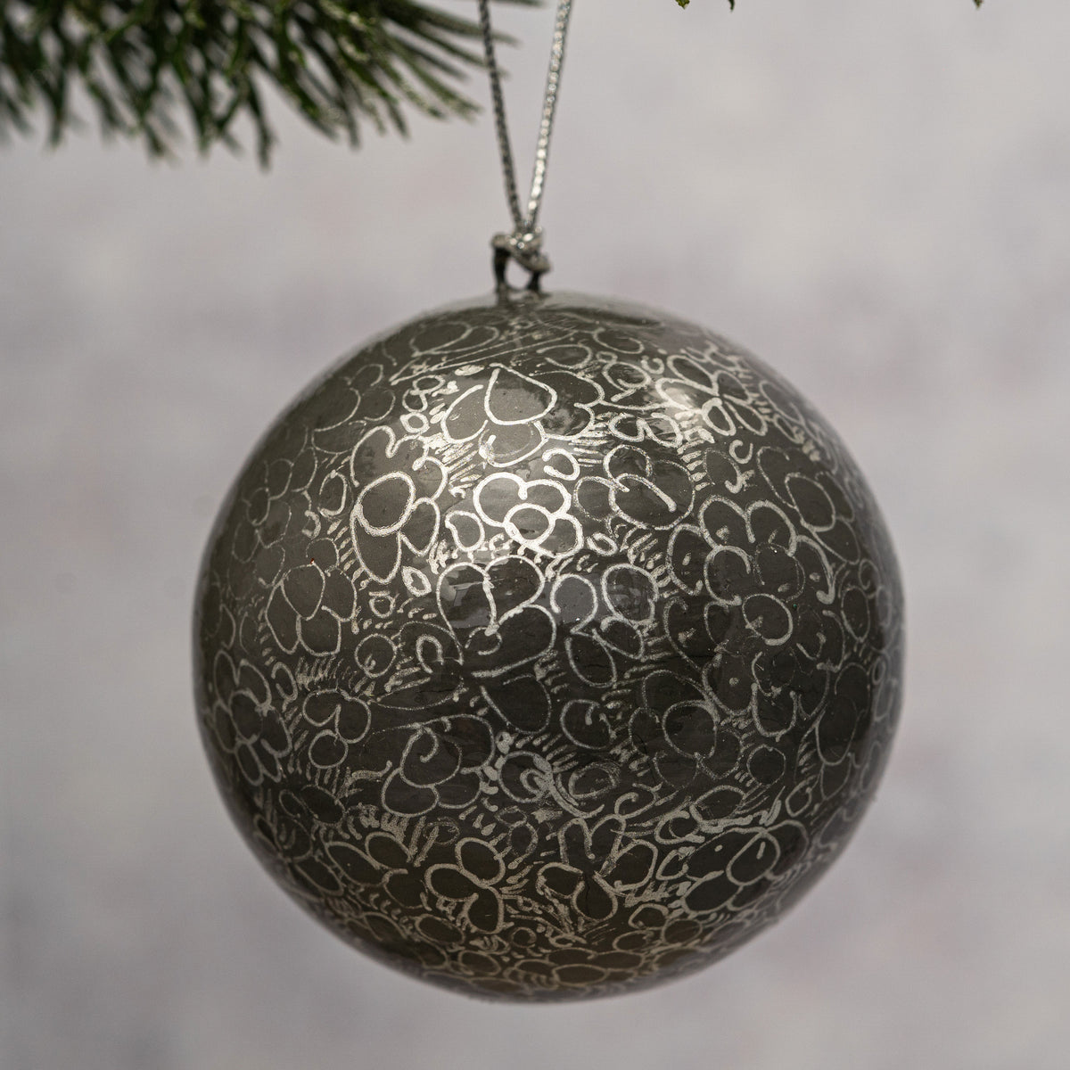 2" Slate Pebble Paper Mache Christmas Bauble - Hanging Ornament ...
